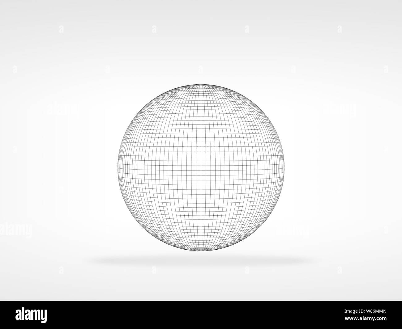 Wire frame spherical object with soft shadow over white background, 3d ...