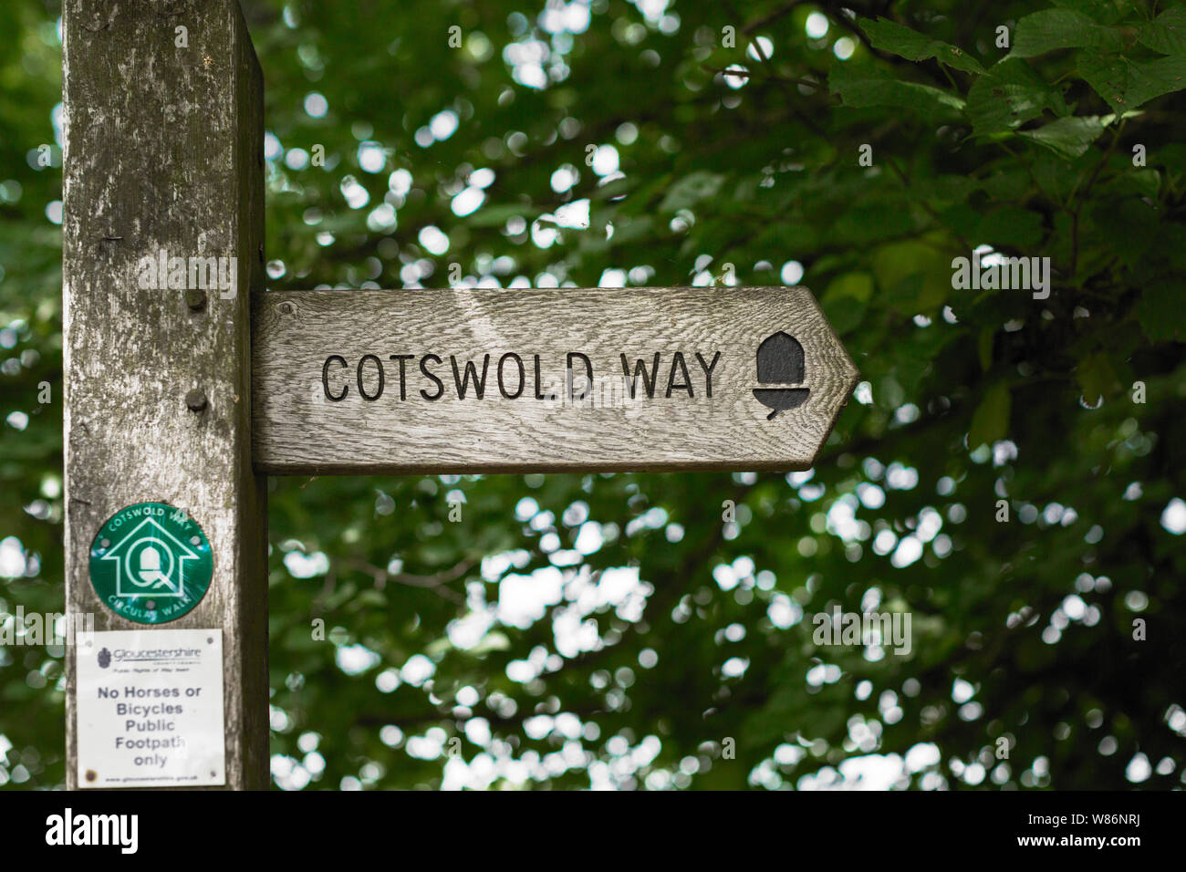 Cotswold Way walkers signpost near Winchcombe, the Cotswolds Stock ...