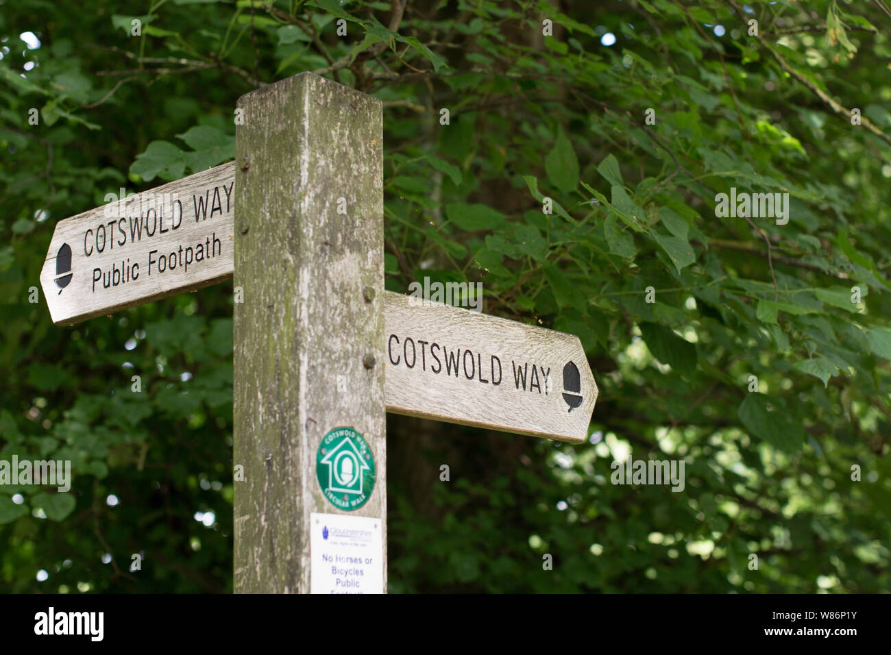 Cotswold Way walkers signpost near Winchcombe, the Cotswolds Stock ...