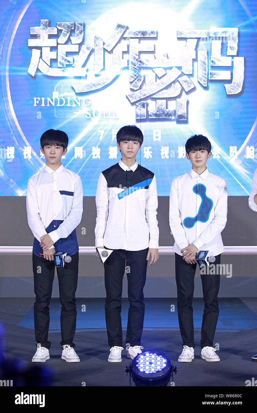 (From left) Yiyang Qianxi, Wang Junkai and Wang Yuan of Chinese boy ...