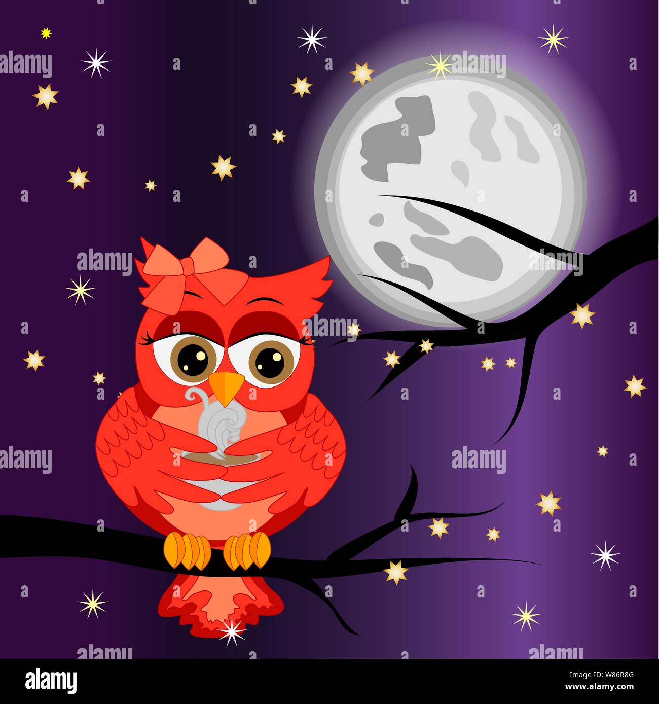 Night landscape with beautiful owls and a full moon Stock Vector Image ...