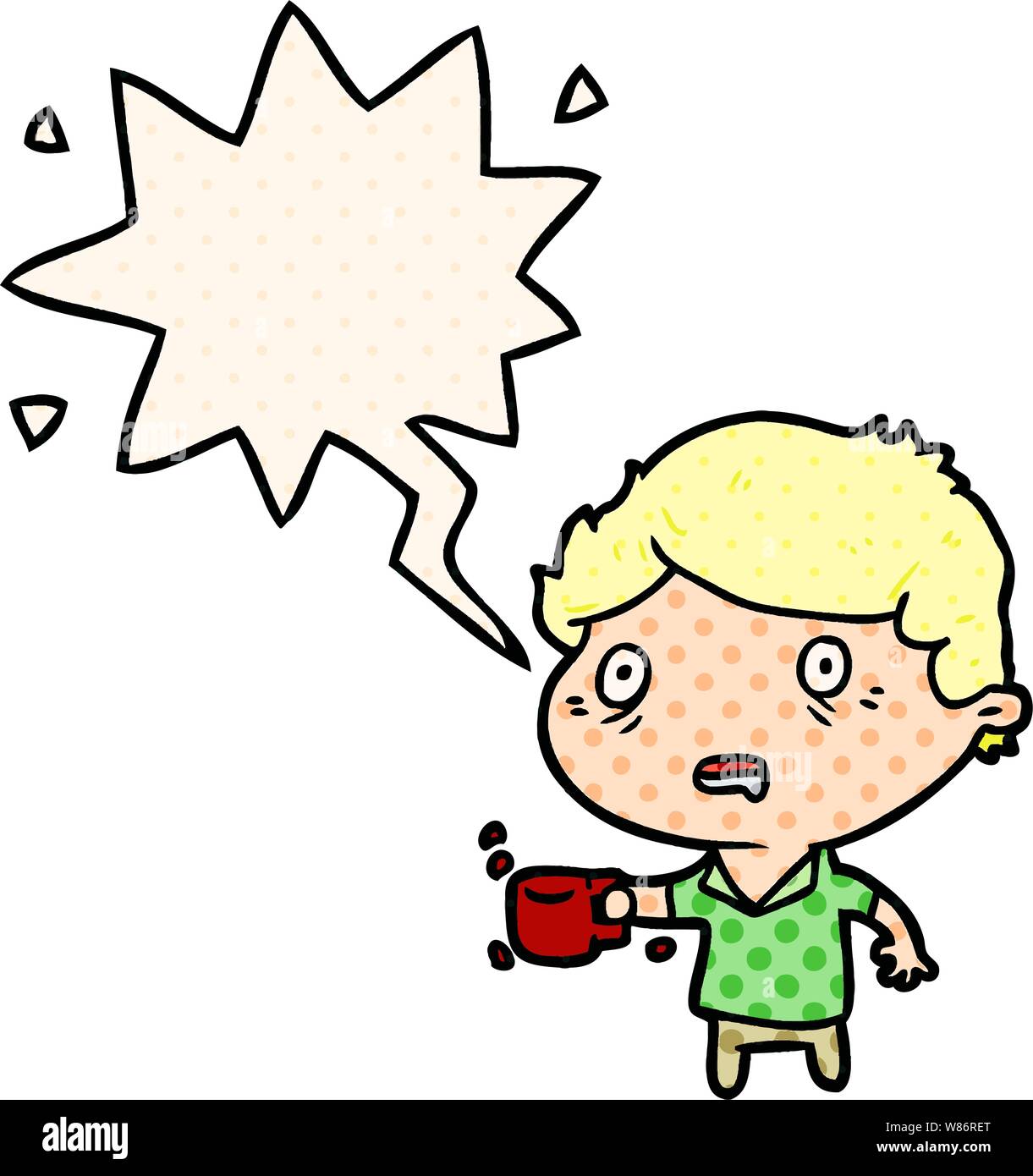 cartoon man jittery from drinking too much coffee with speech bubble in ...