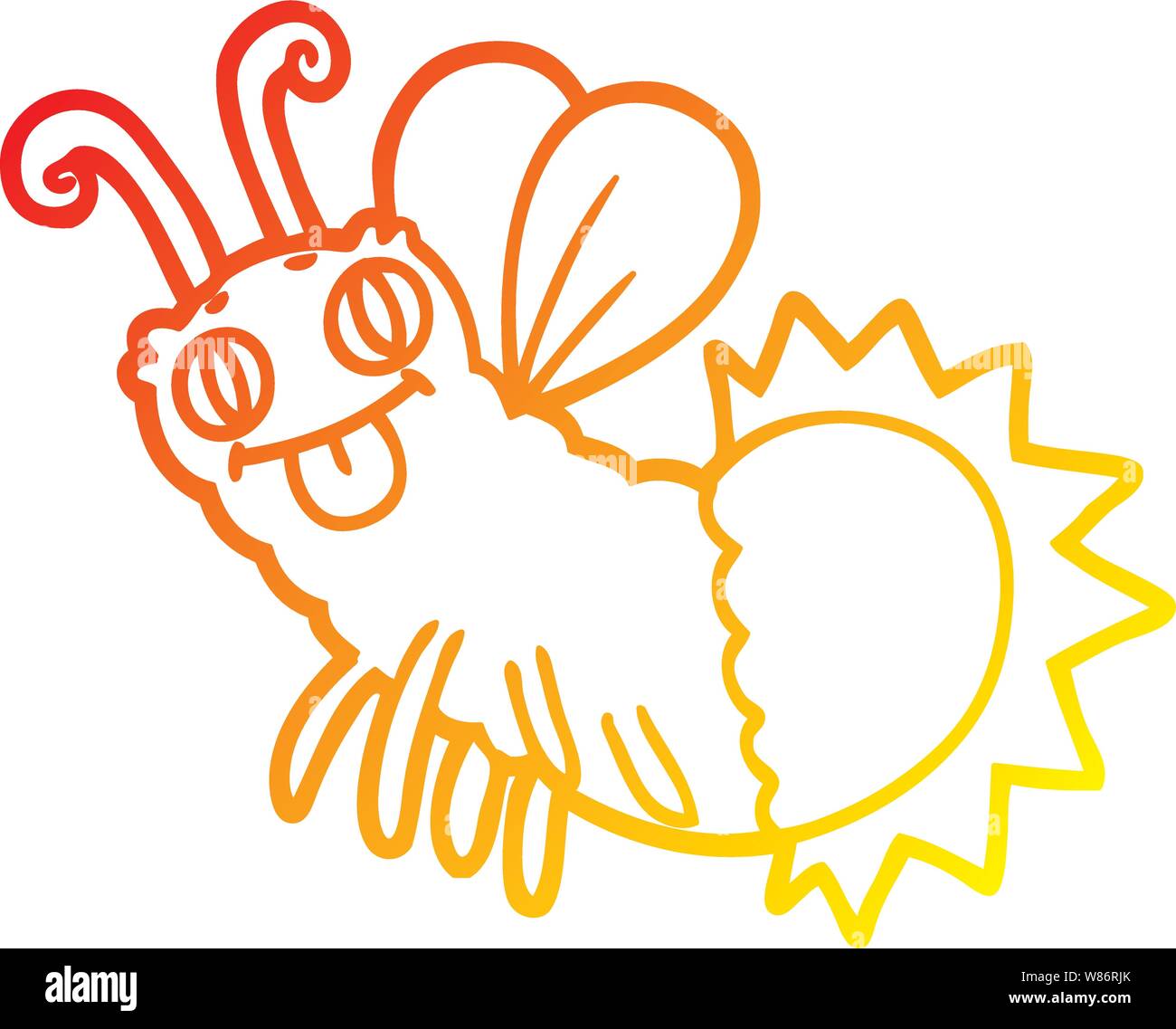 warm gradient line drawing of a cartoon firefly Stock Vector Image ...