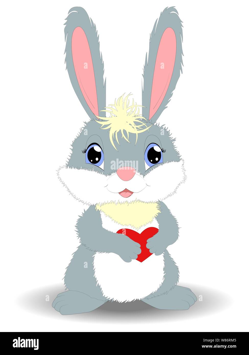 Cute Cartoon gray Rabbit with red heart Stock Vector Image & Art - Alamy