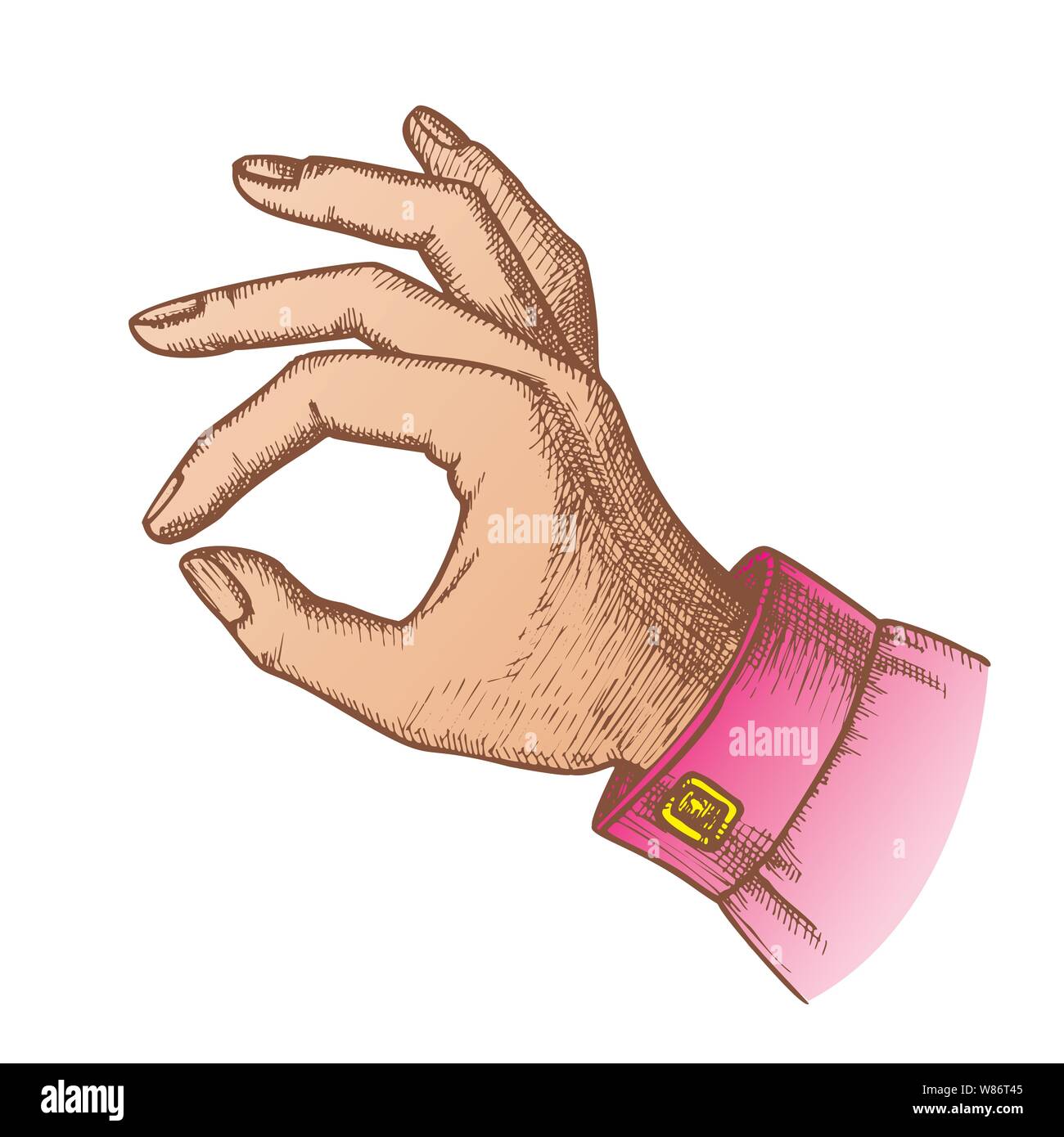 Color Girl Hand Gesture Okay Ok Approval Sign Ink Vector Stock Vector ...