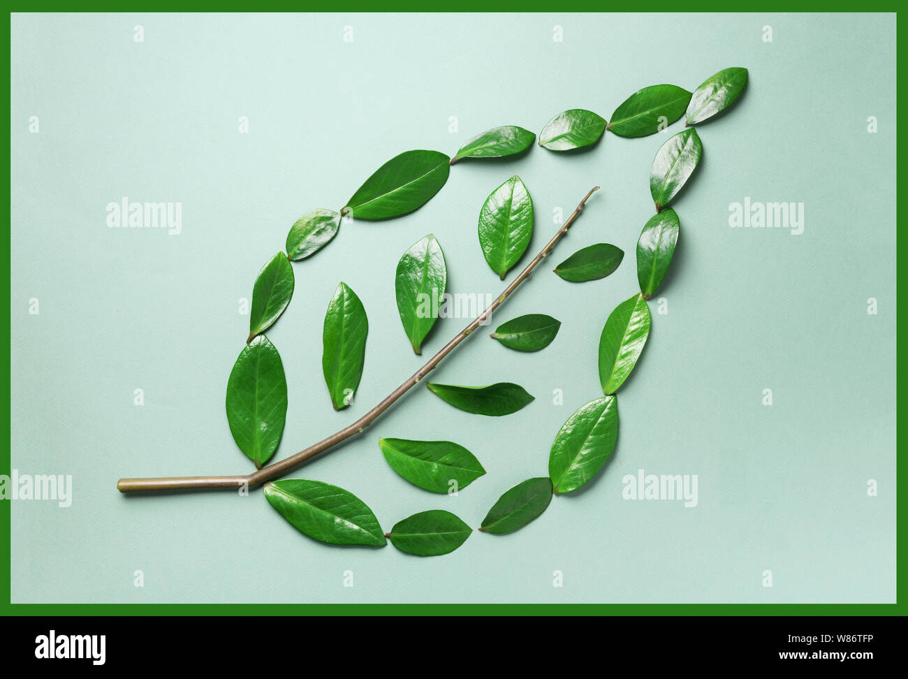 Creative layout. Ecology logo. Organic green leaf made of leaves. Flat ...