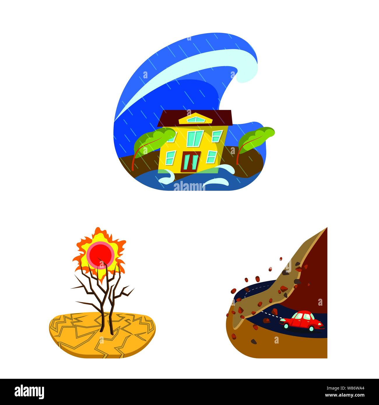 Vector illustration of cataclysm and disaster logo. Collection of ...