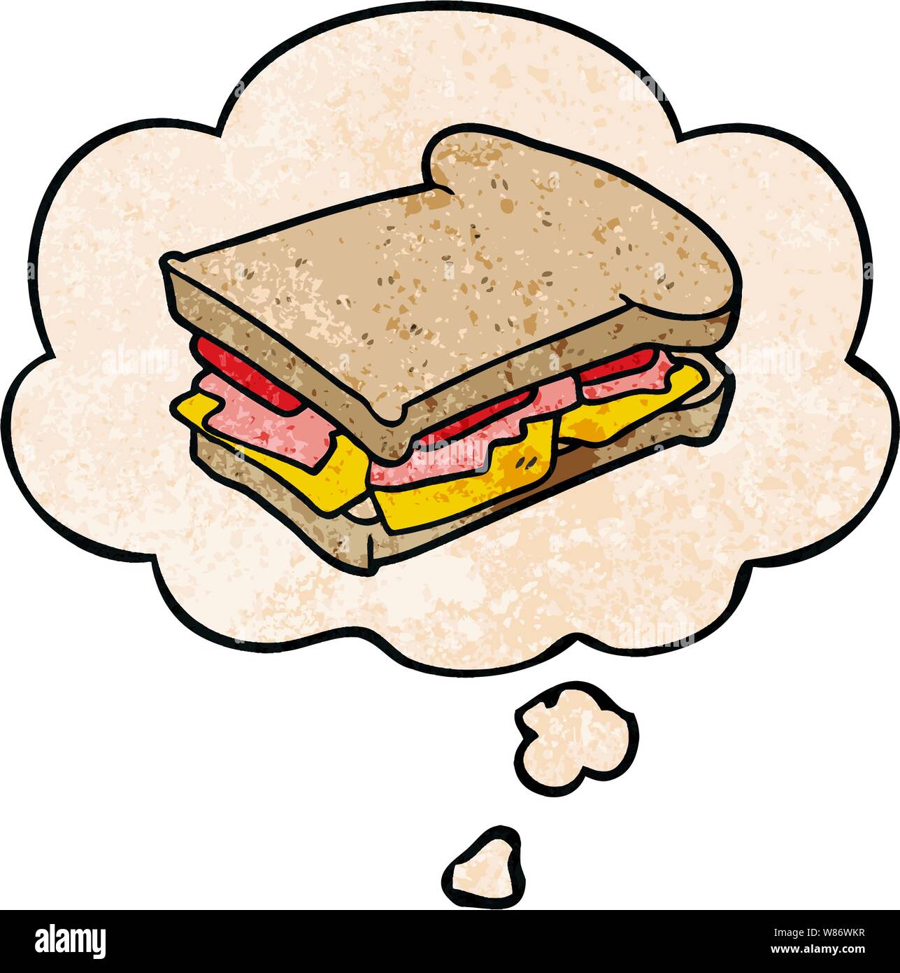 cartoon ham sandwich with thought bubble in grunge texture style Stock ...