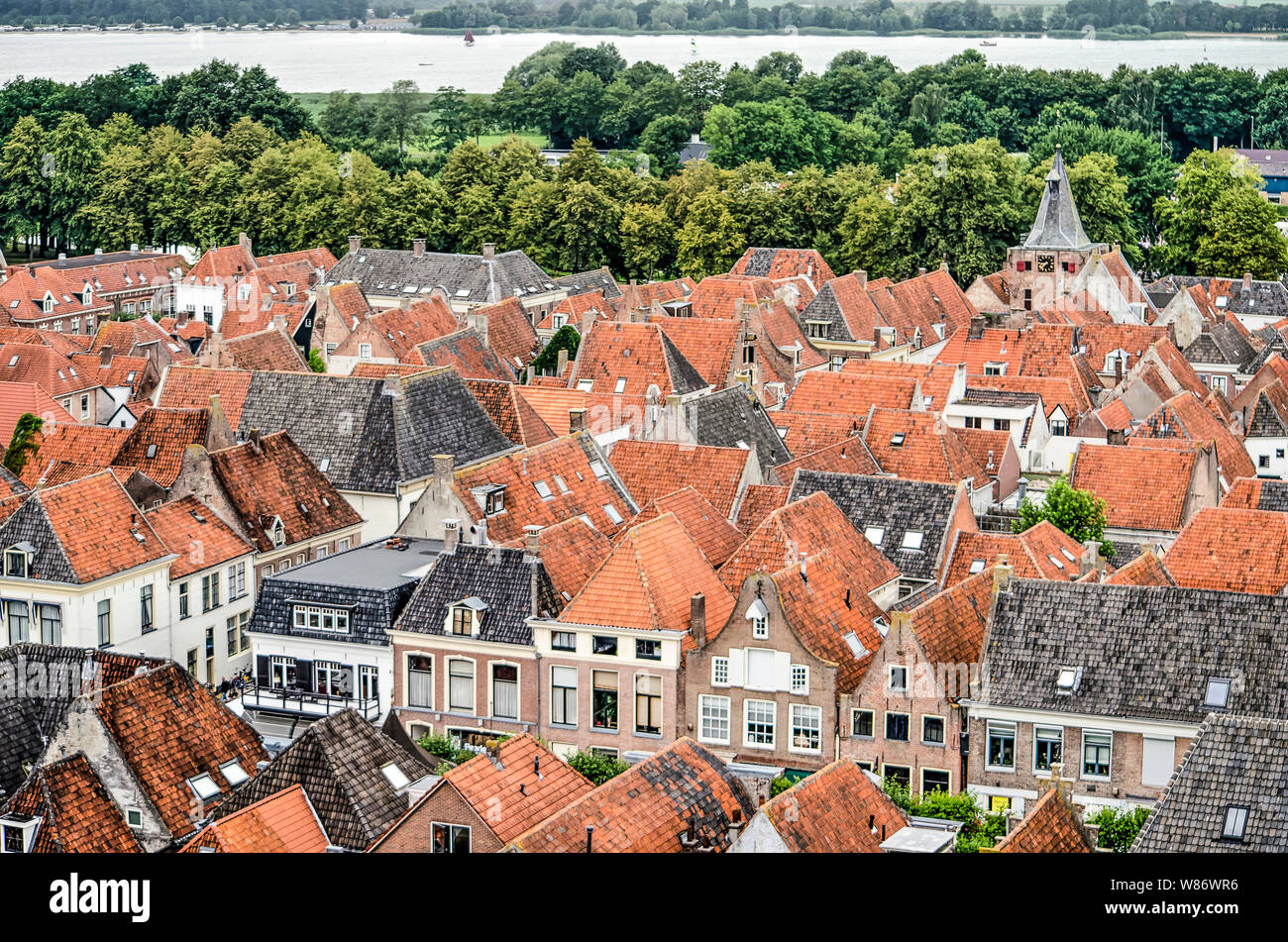 Elburg, the Netherlands, August 3, 2019: aerial view of the old ...