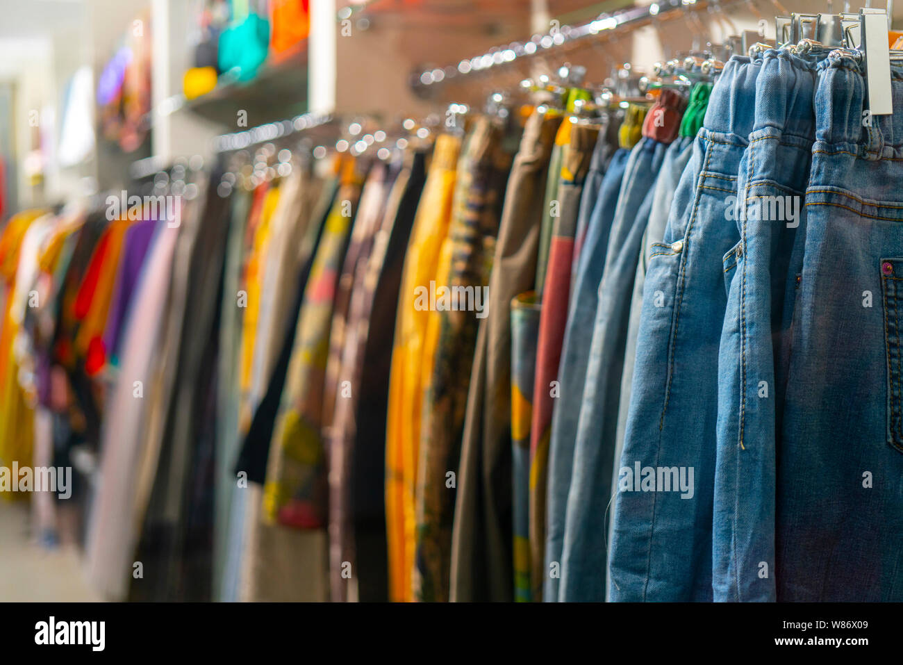 Clothing is sold at the store. Sell-out Stock Photo - Alamy