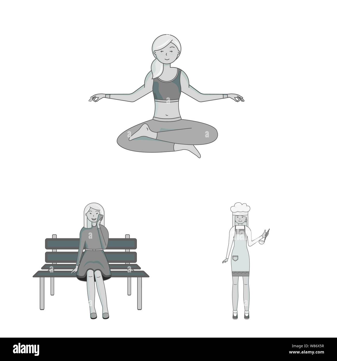 Vector illustration of emotions and female logo. Collection of emotions ...