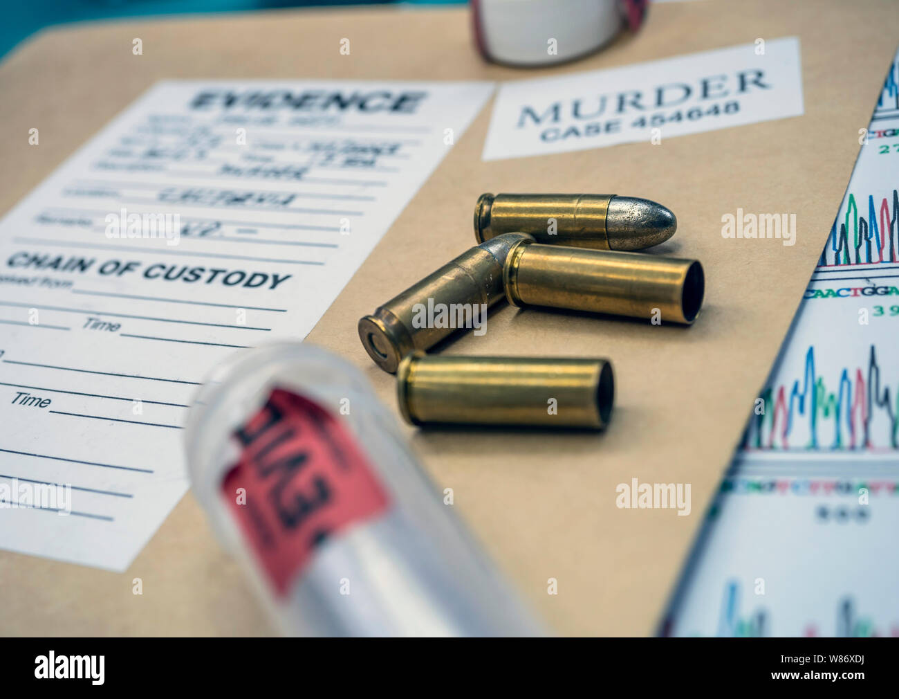 Criminalistic Laboratory, Bullet shell analysis, conceptual image Stock ...