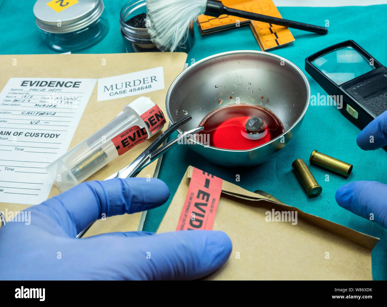 Criminalistic Laboratory, Bullet shell analysis, conceptual image Stock ...