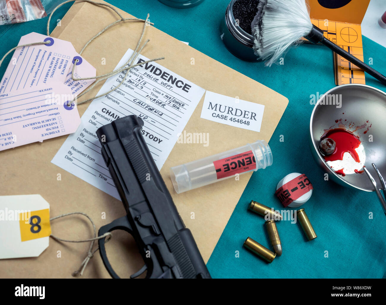 Criminalistic Laboratory, Bullet shell analysis, conceptual image Stock ...