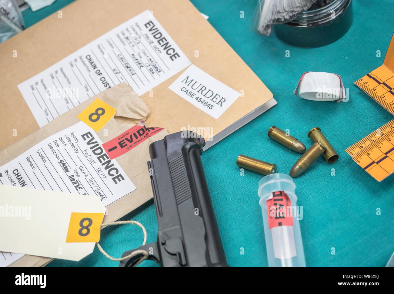 Criminalistic Laboratory, Bullet shell analysis, conceptual image Stock ...