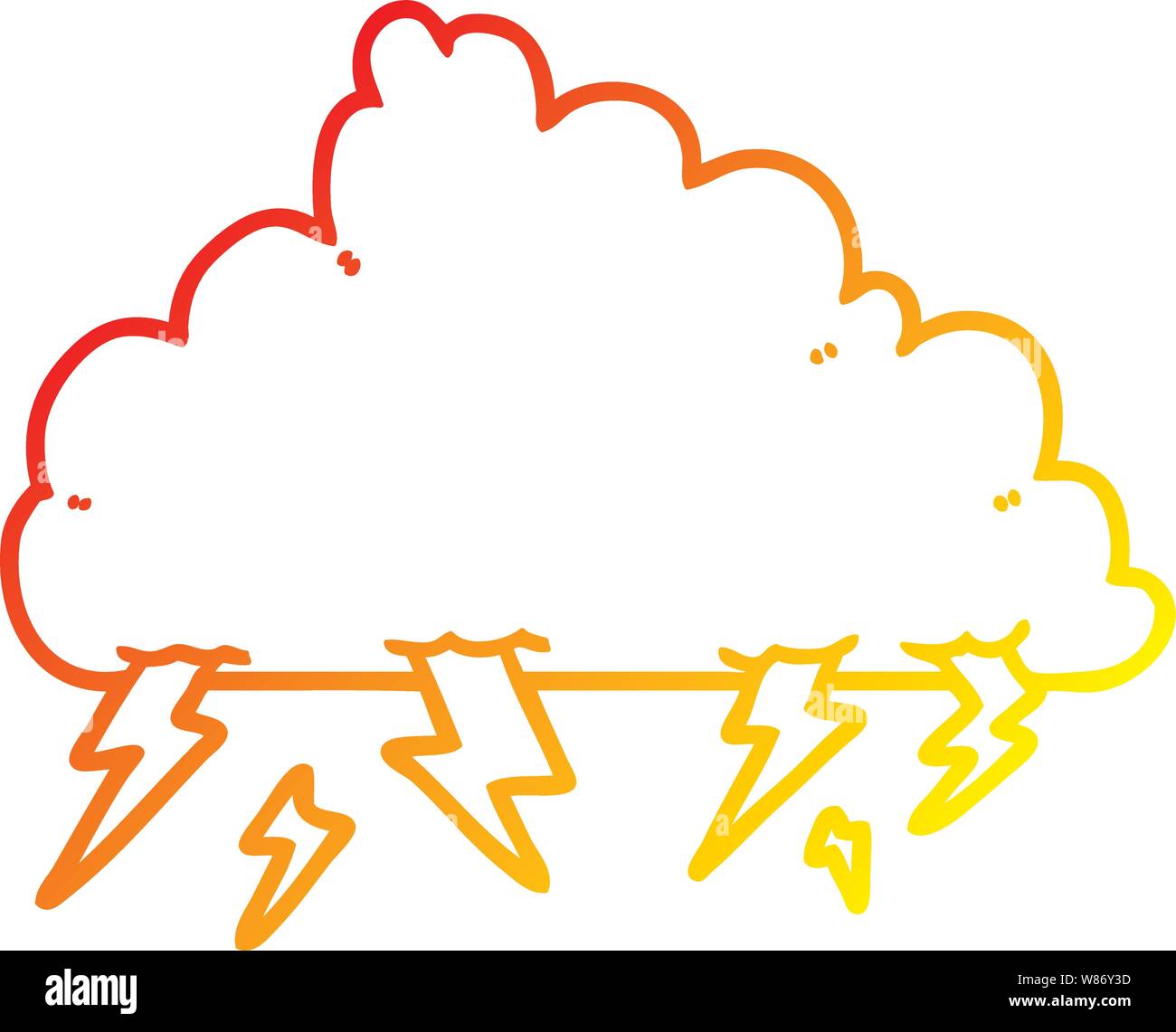 warm gradient line drawing of a cartoon thundercloud Stock Vector Image ...