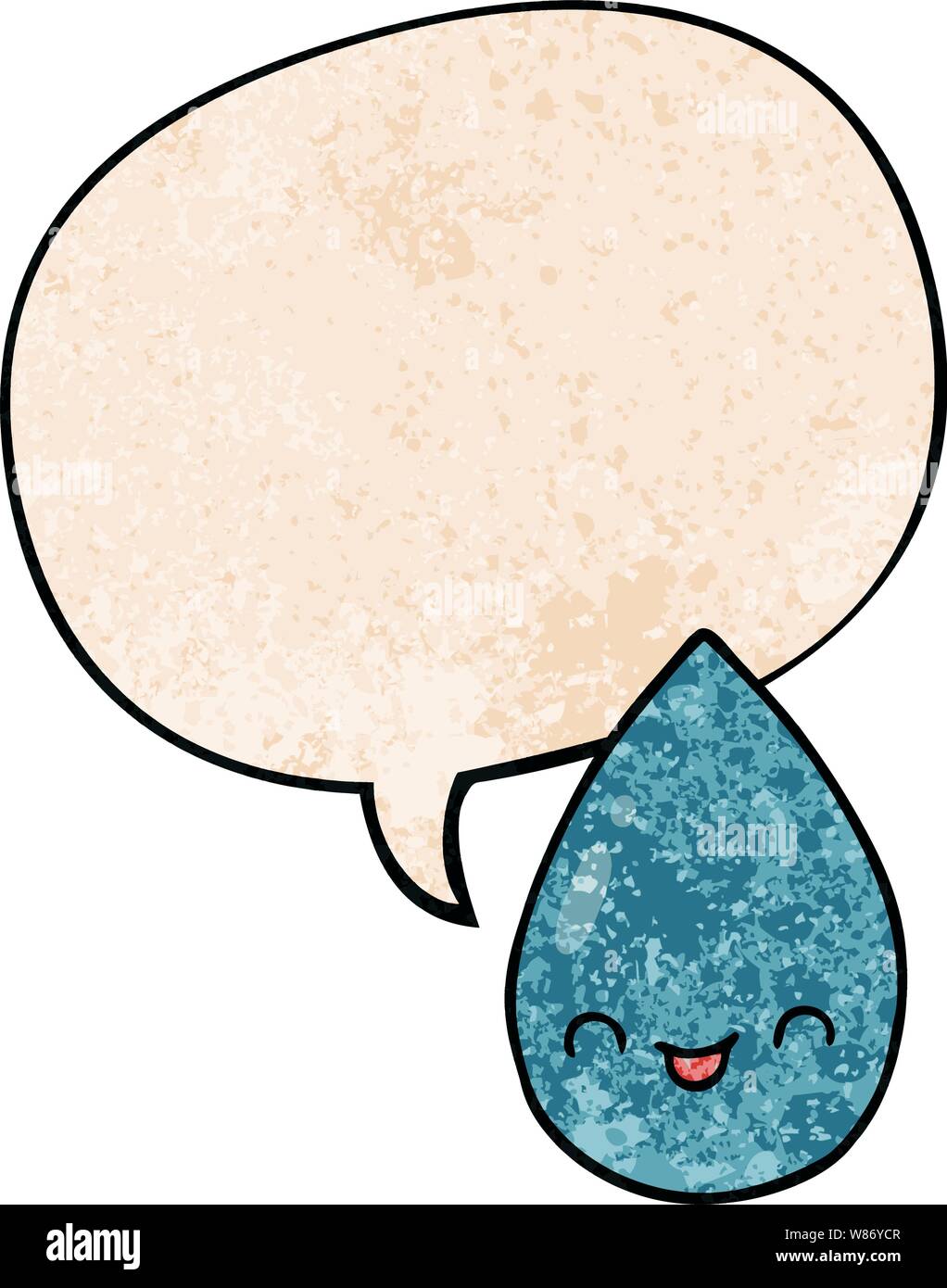 cartoon cute raindrop with speech bubble in retro texture style Stock ...