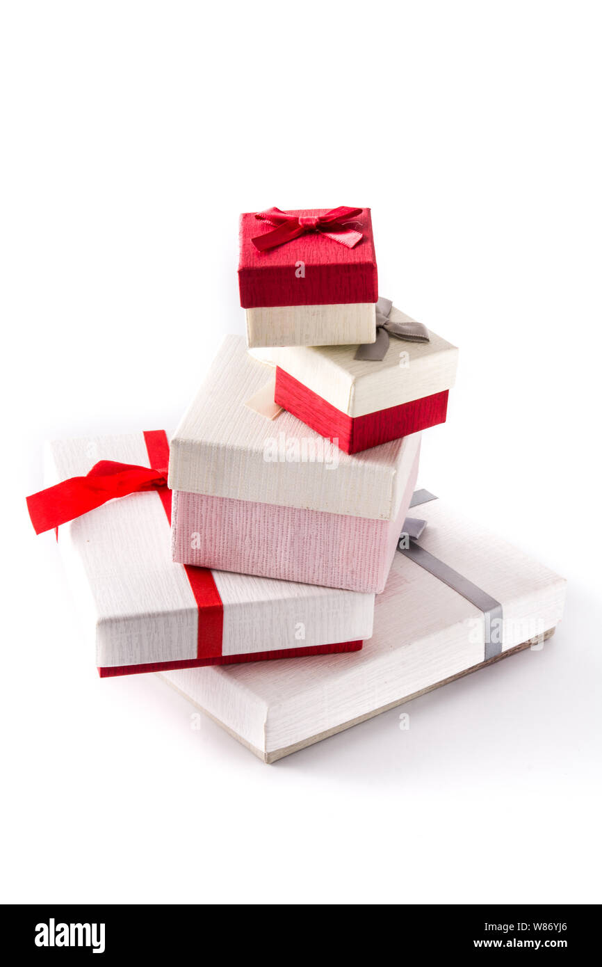 Variety gift boxes isolated on white background Stock Photo - Alamy