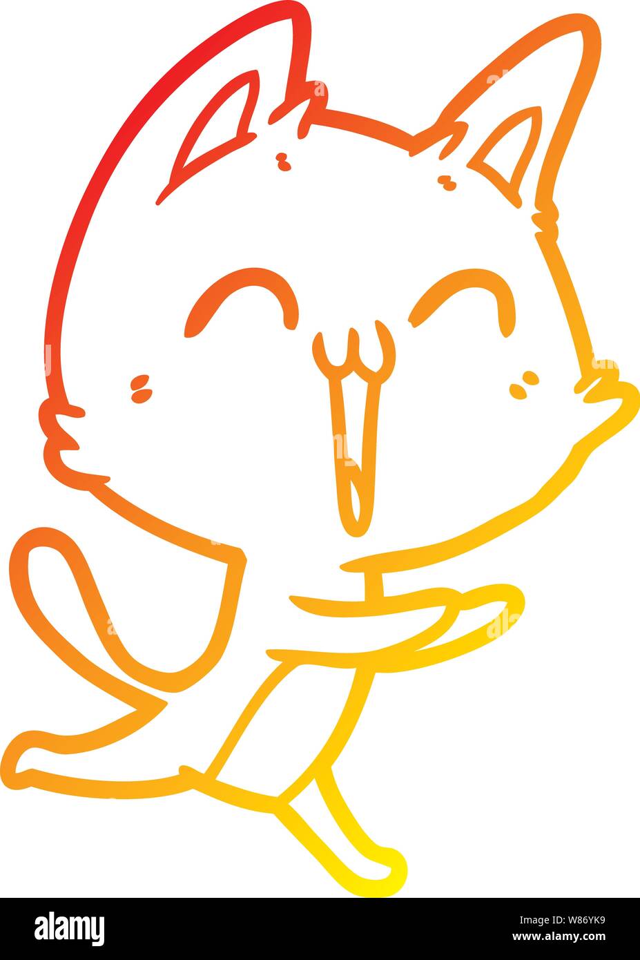 warm gradient line drawing of a happy cartoon cat meowing Stock Vector ...