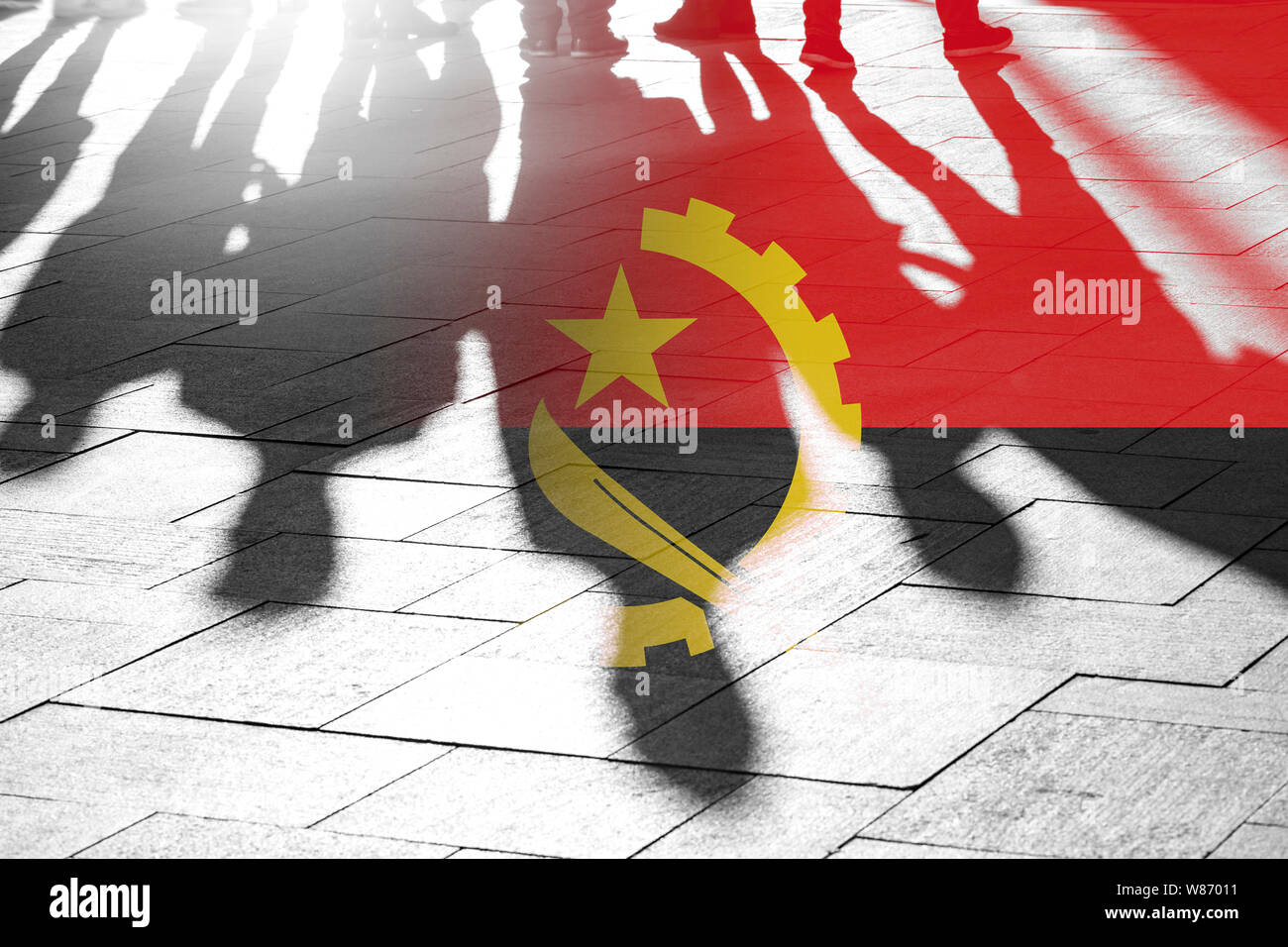 Flag of Angola and Shadows of People - concept Picture about Freedom ...