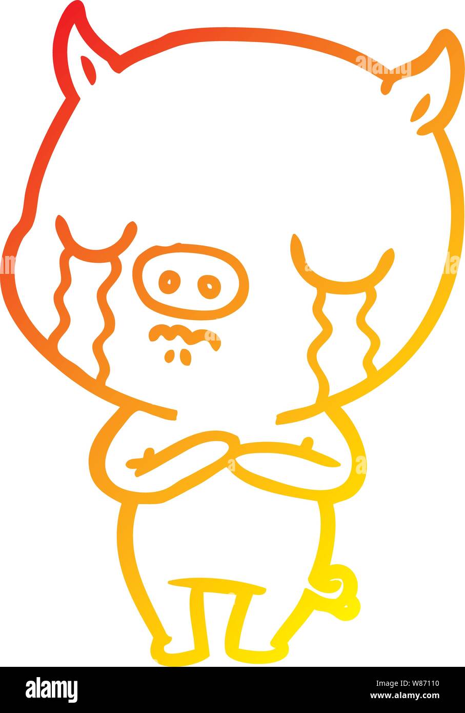 warm gradient line drawing of a cartoon pig crying Stock Vector Image ...