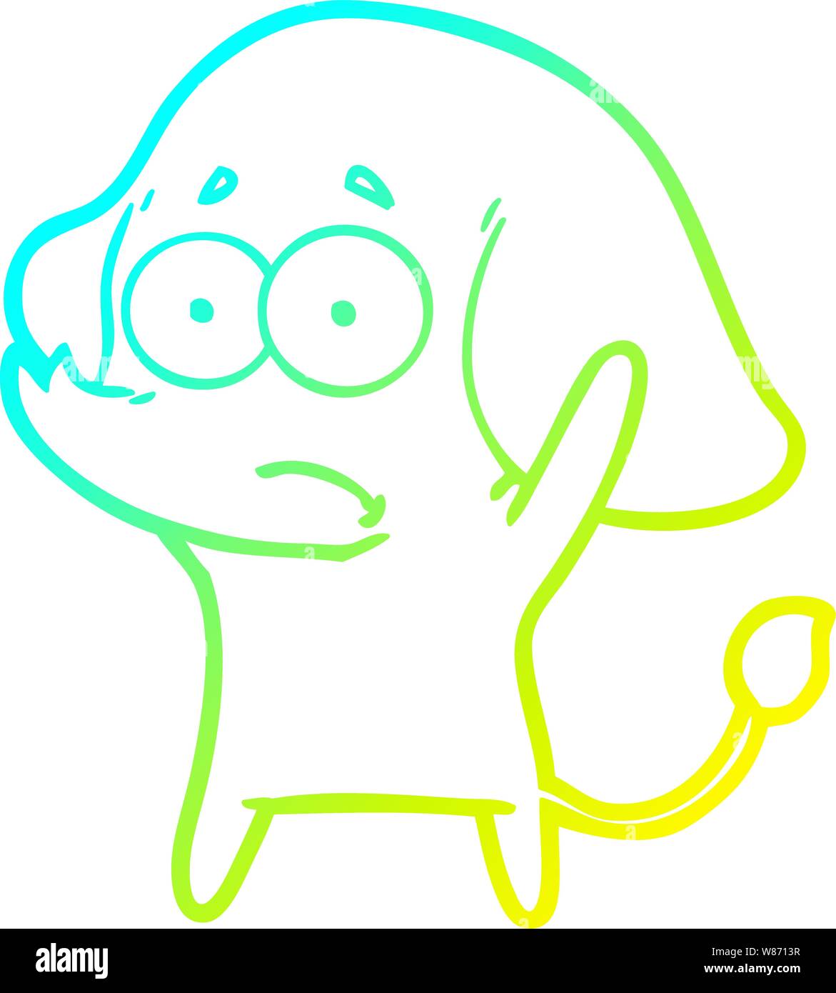 cold gradient line drawing of a cartoon unsure elephant Stock Vector ...