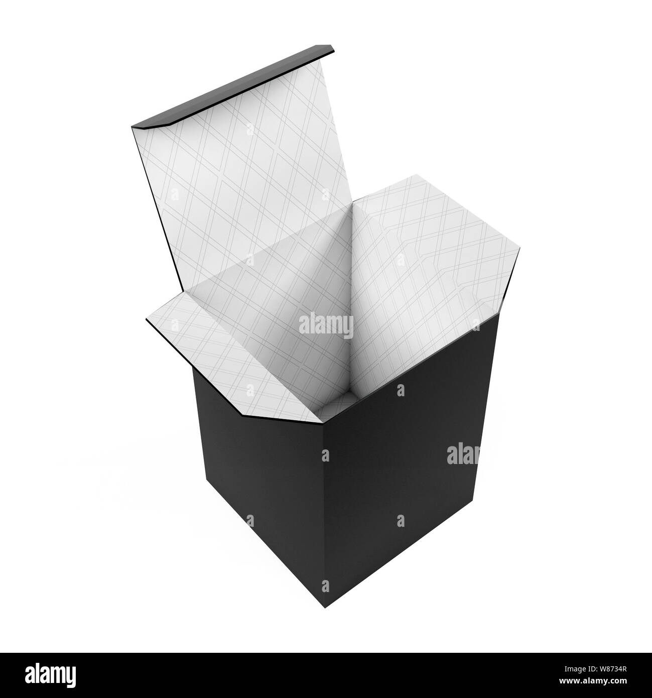 Black high box. Open carton with white inside. 3d rendering ...