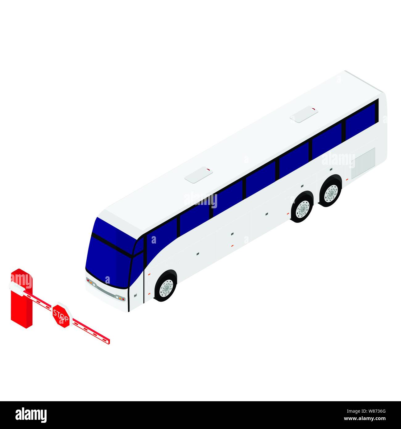Car barrier gate with stop sign and city bus isometric view. Entry ...