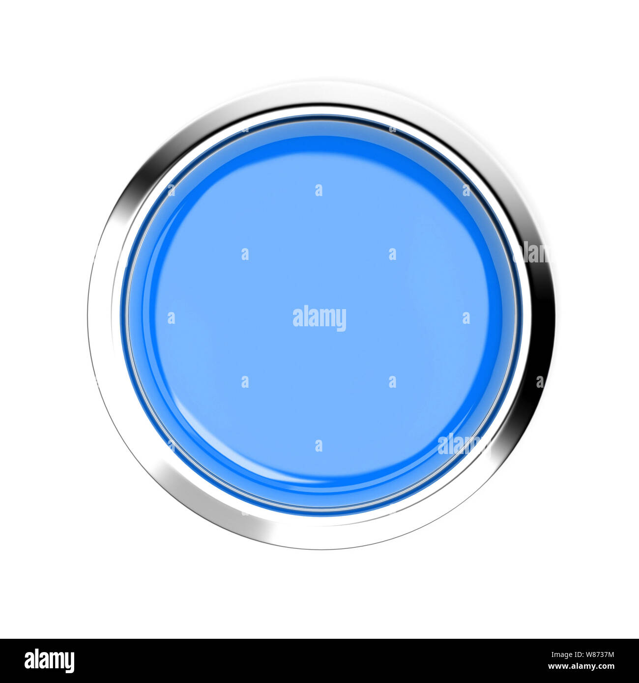 Blue push button. Alarm sign, top view. 3d rendering illustration ...