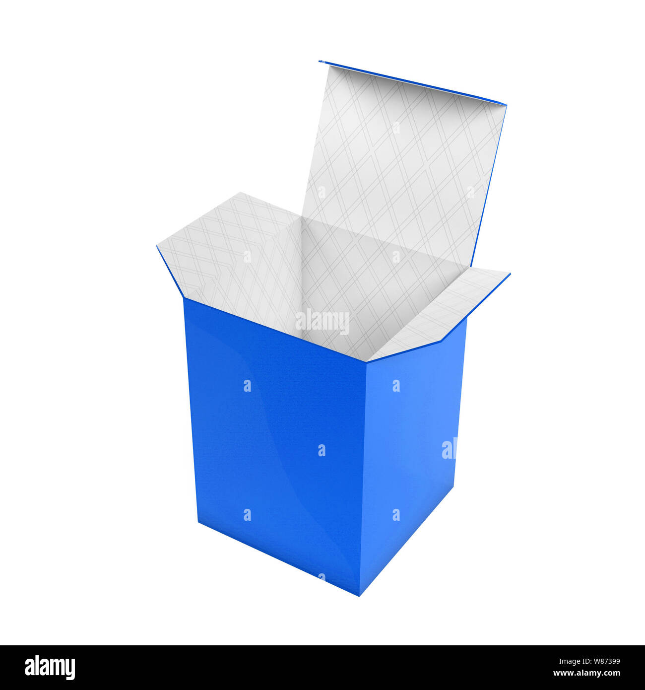 Blue high box. Open carton with white inside. 3d rendering illustration ...