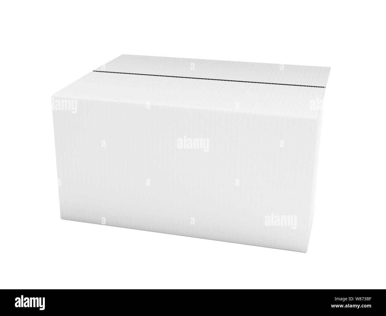 Closed white corrugated carton box. Big shipping packaging. 3d rendering illustration isolated ...