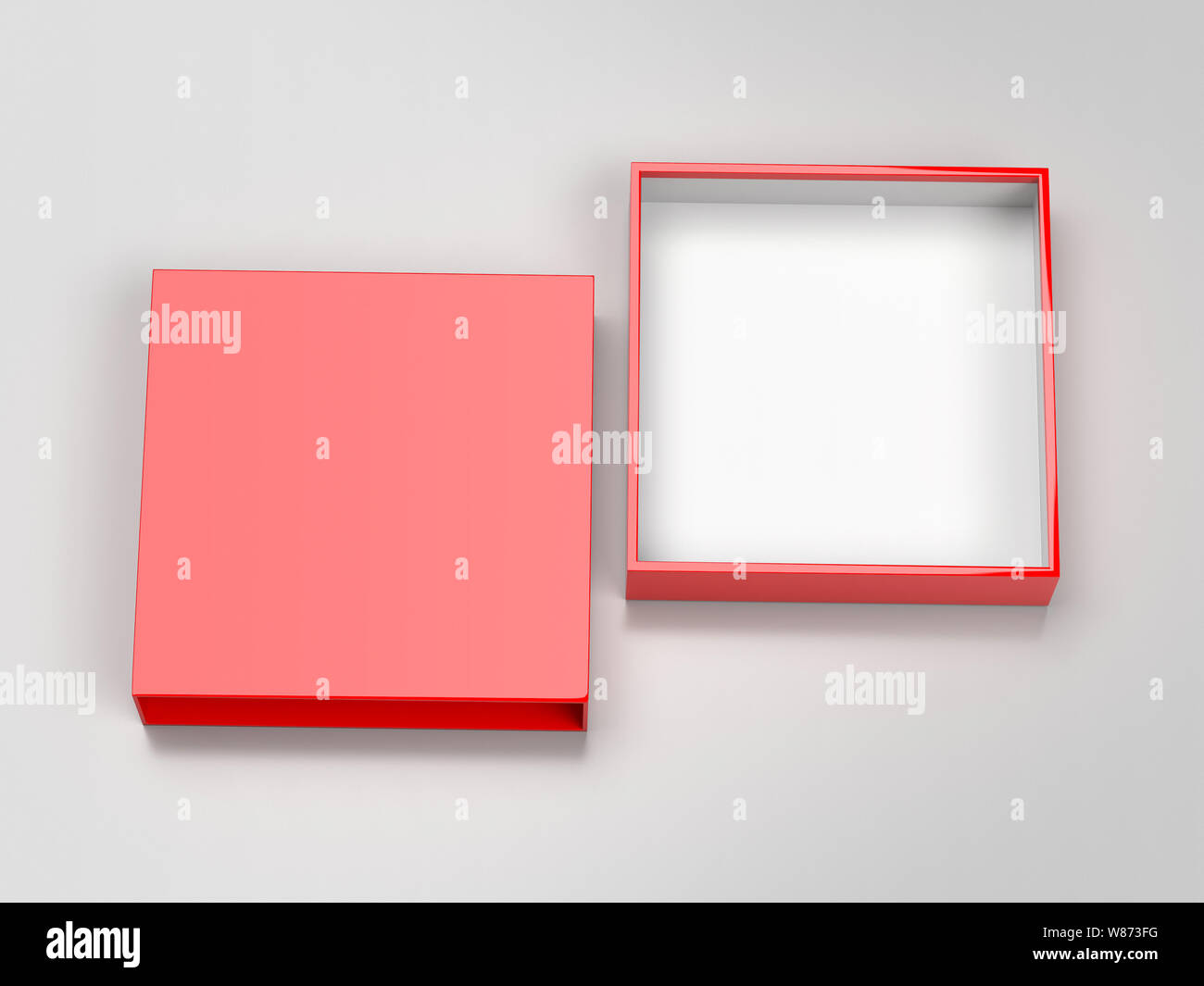 Slider box. Red blank open box mock up. On gray background. 3d ...