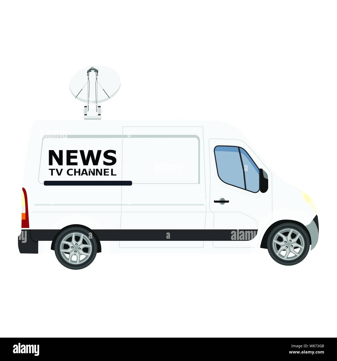TV News car with equipment on the roof. Van on isolated background ...