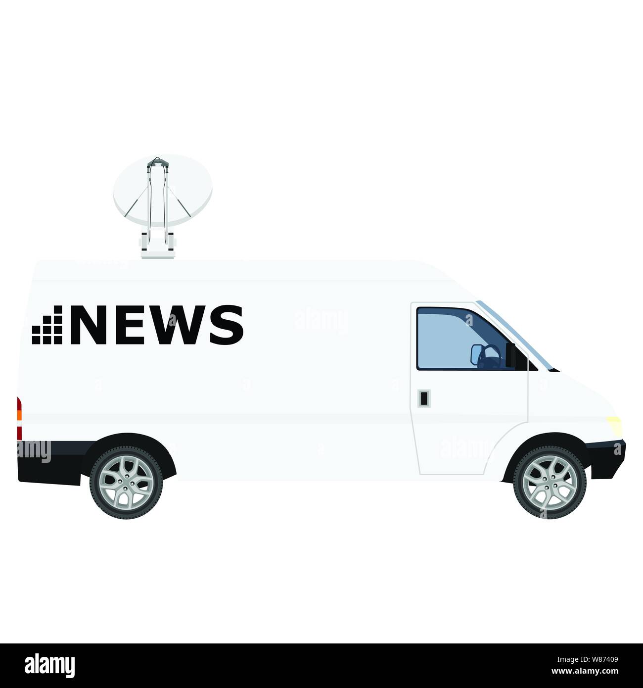 TV News car with equipment on the roof. Van on isolated background ...