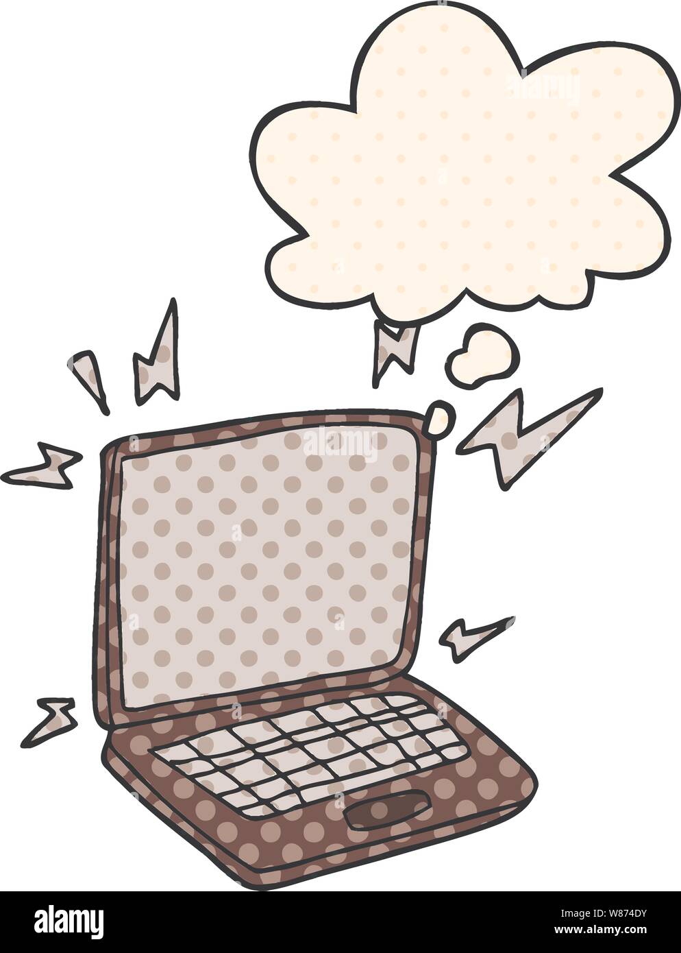 cartoon laptop computer with thought bubble in comic book style Stock ...