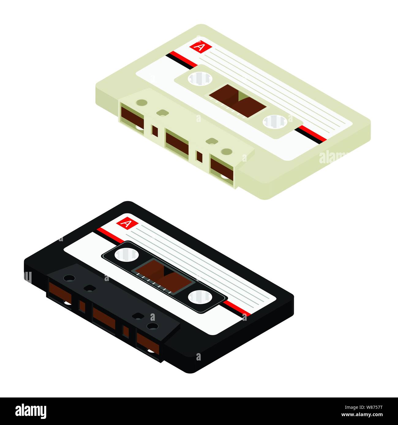 Vintage audio cassette tape isometric view isolated on white background ...