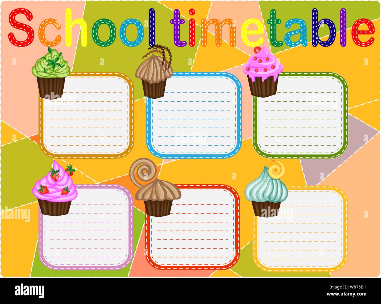 Template school timetable for students or pupils with free spaces for ...