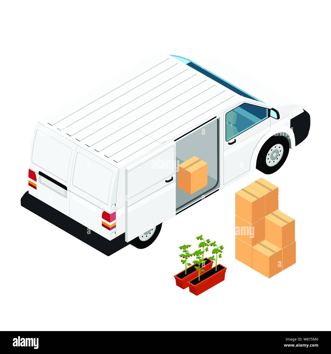 White realistic hi-detailed cargo van, minivan with boxes. Loading to ...