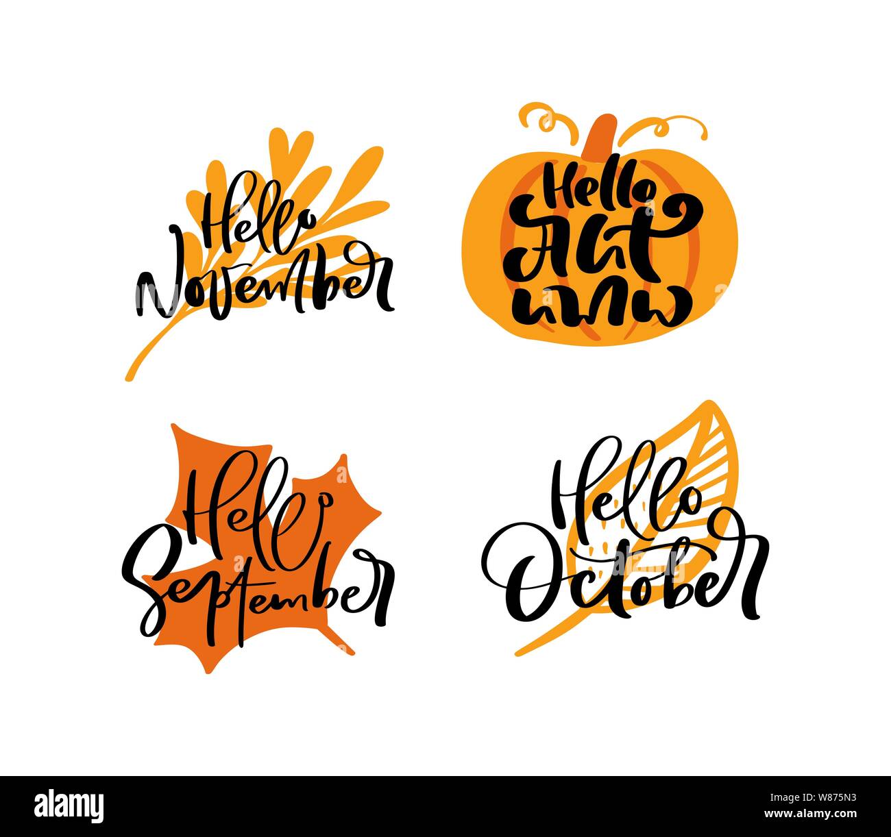 Bundle set of vector calligraphy autumn phrases with autumnal leaves ...
