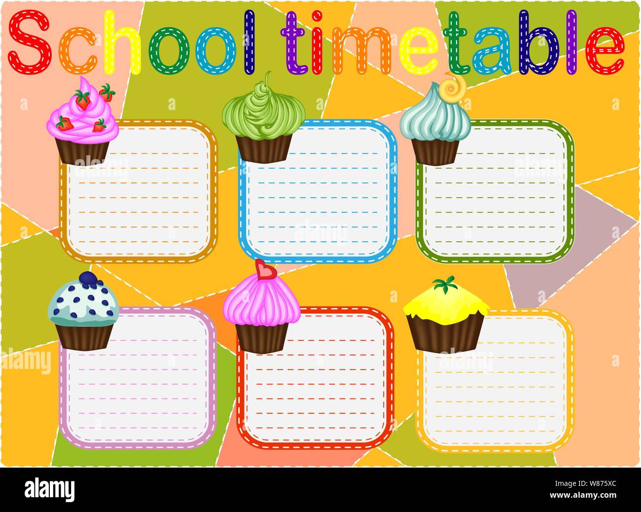 Template school timetable for students or pupils with free spaces for ...