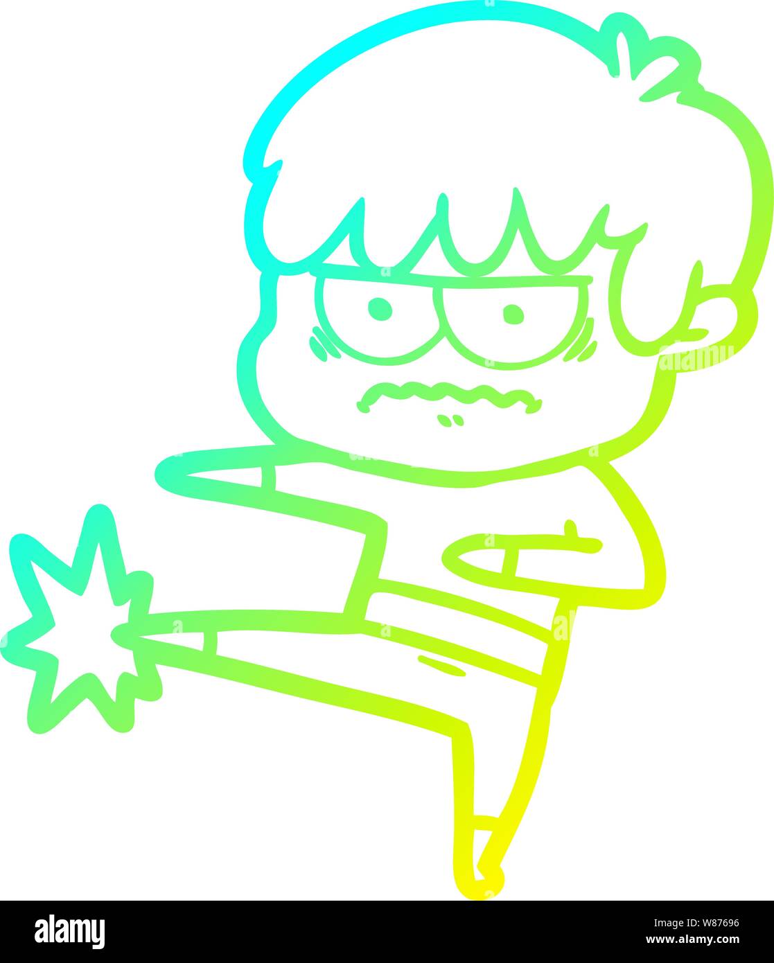 cold gradient line drawing of a annoyed cartoon boy Stock Vector Image ...