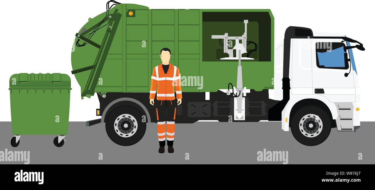 Garbage truck and sanitation worker. Vector illustration Stock Vector ...
