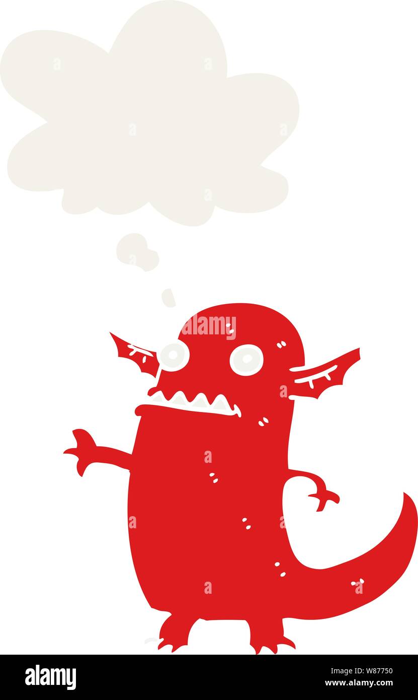 cartoon halloween monster with thought bubble in retro style Stock ...