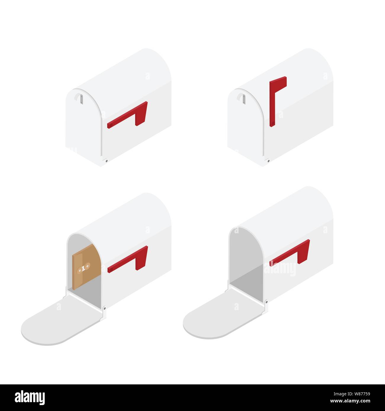 Opened, closed mailbox set, collection isometric view isolated on white ...