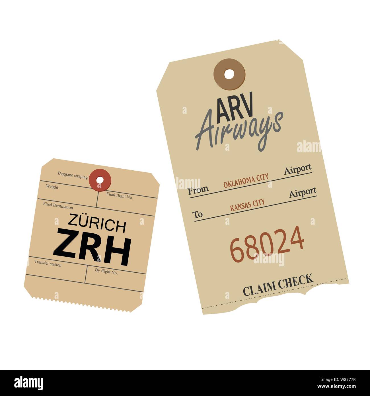 Vintage Luggage Tags. Zurich. Oklahoma and Kansas city - Vector ...