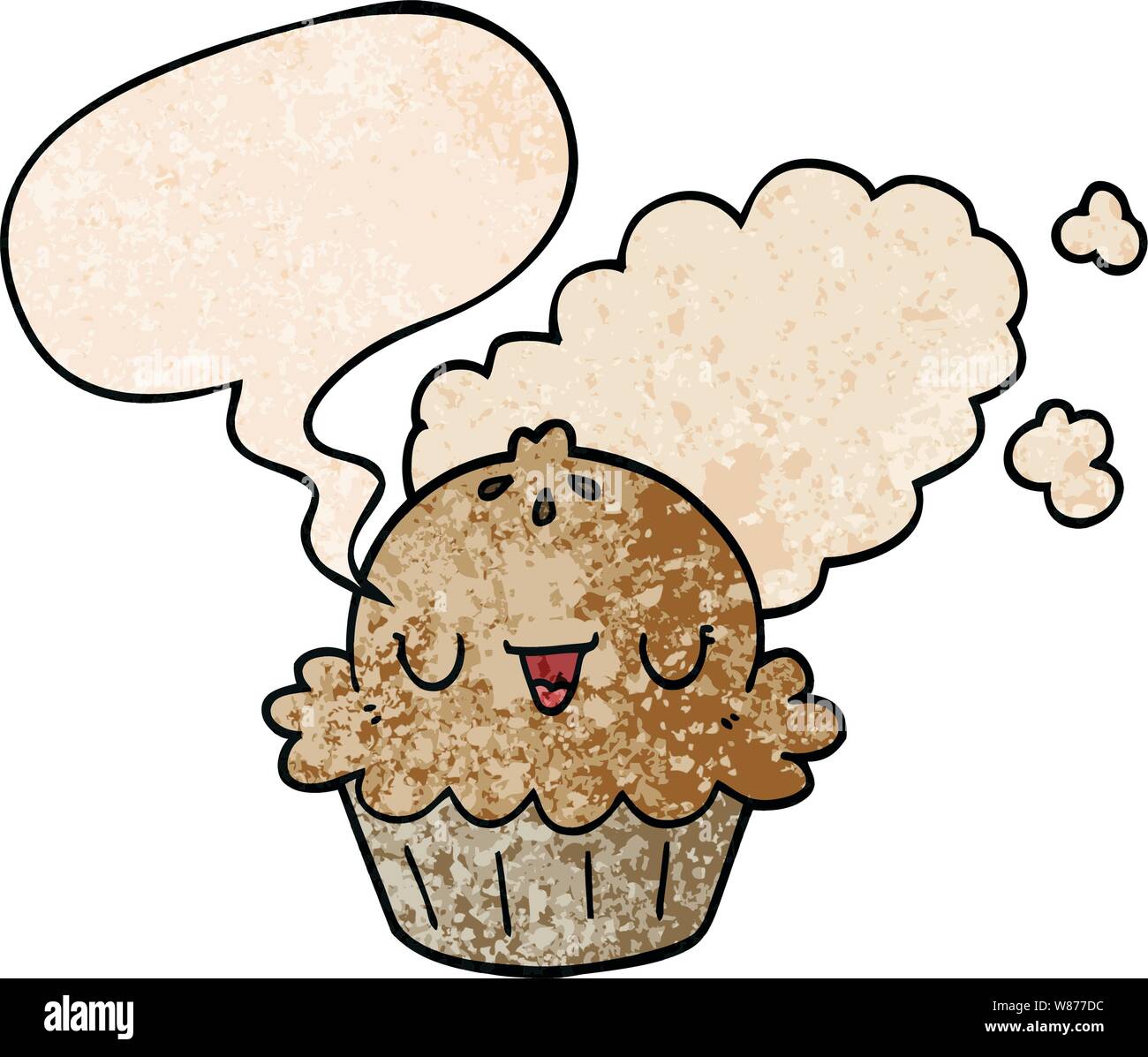 cute cartoon pie with speech bubble in retro texture style Stock Vector ...