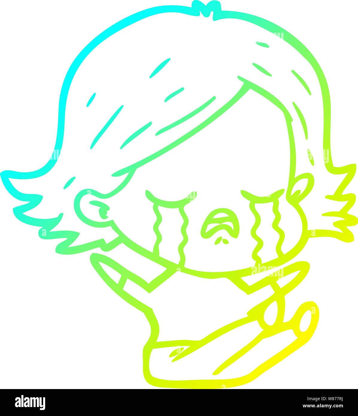 cold gradient line drawing of a cartoon girl crying Stock Vector Image ...