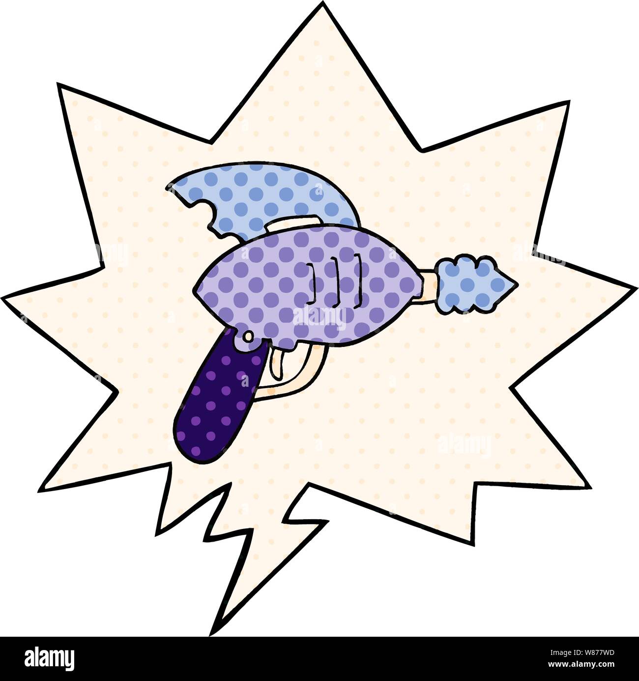 cartoon ray gun with speech bubble in comic book style Stock Vector ...