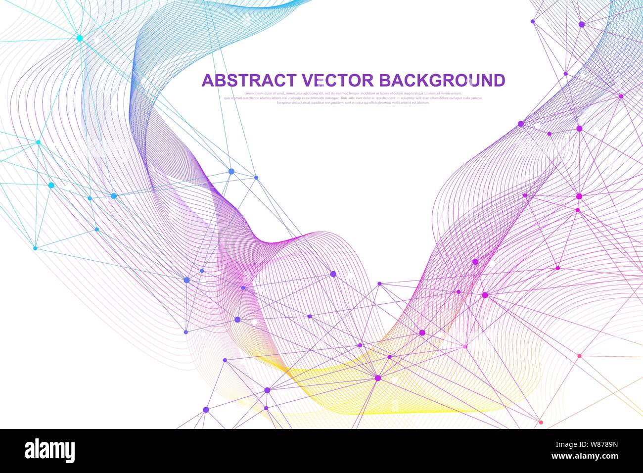 Abstract plexus background with connected lines and dots. Wave flow. Plexus geometric effect Big ...