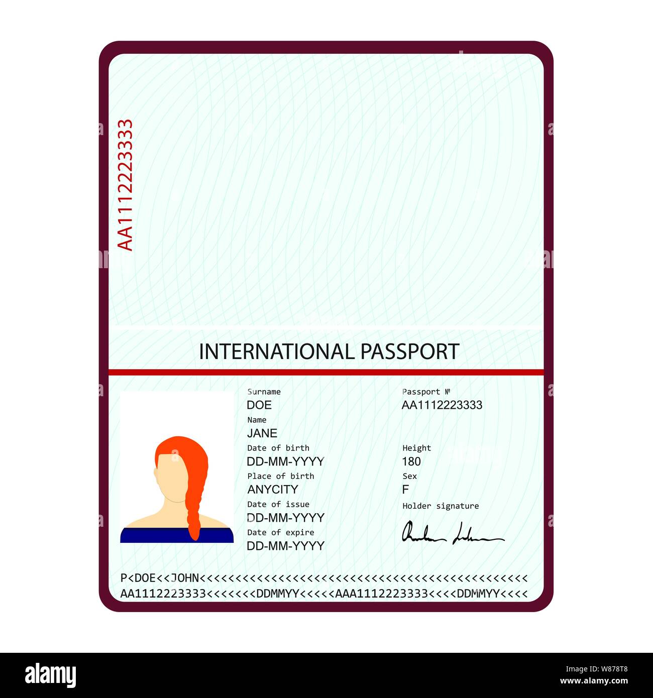 Passport with biometric data. Identification Document. international ...